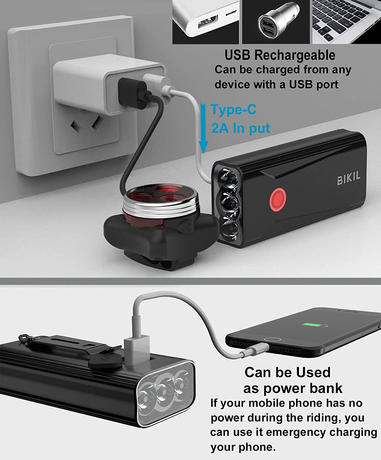 Bike Lights Set Front And Back USB Rechargeable 6400 mAH