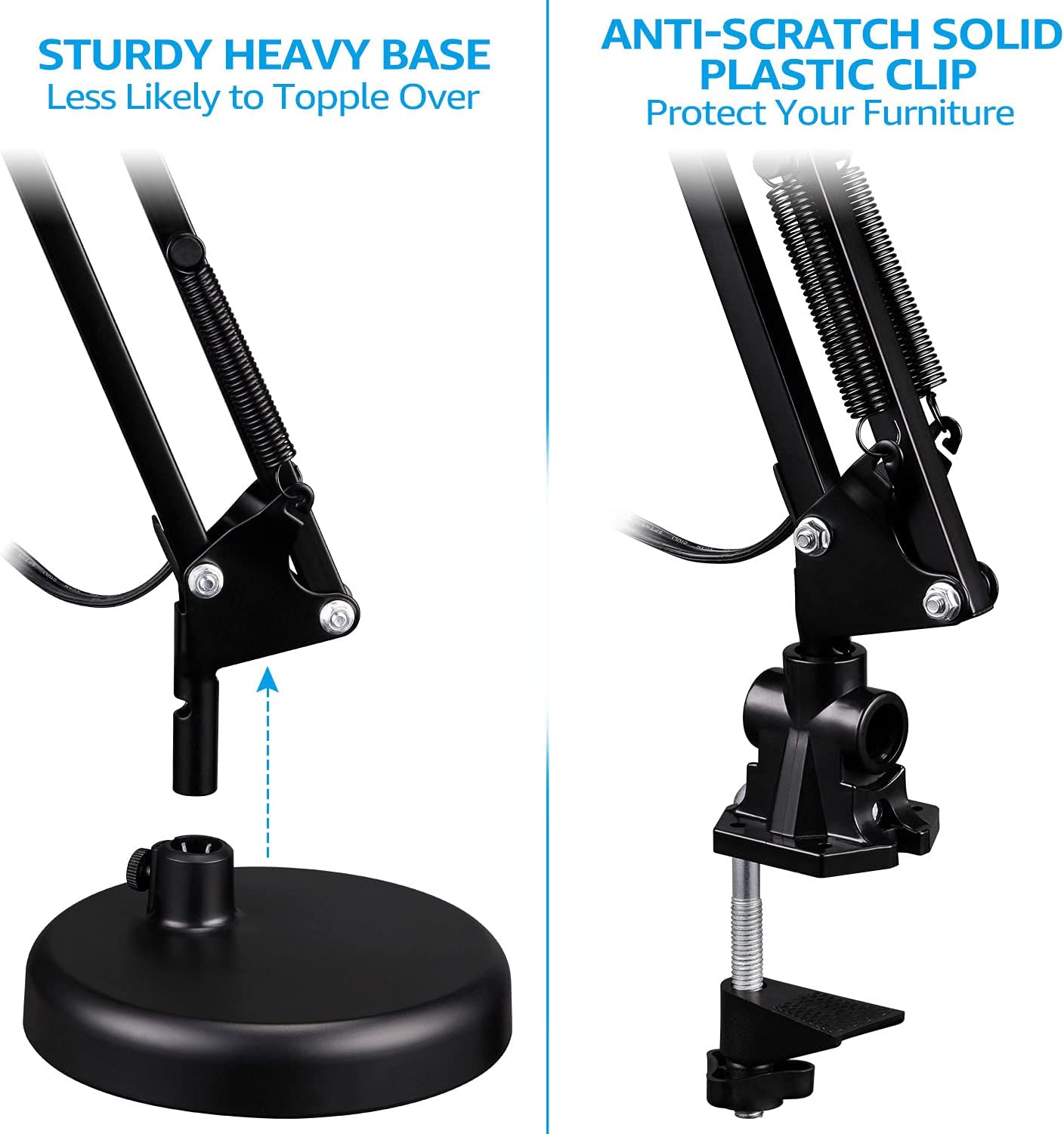 Metal Swing Arm Desk Lamp - Interchangeable Base Or Clamp