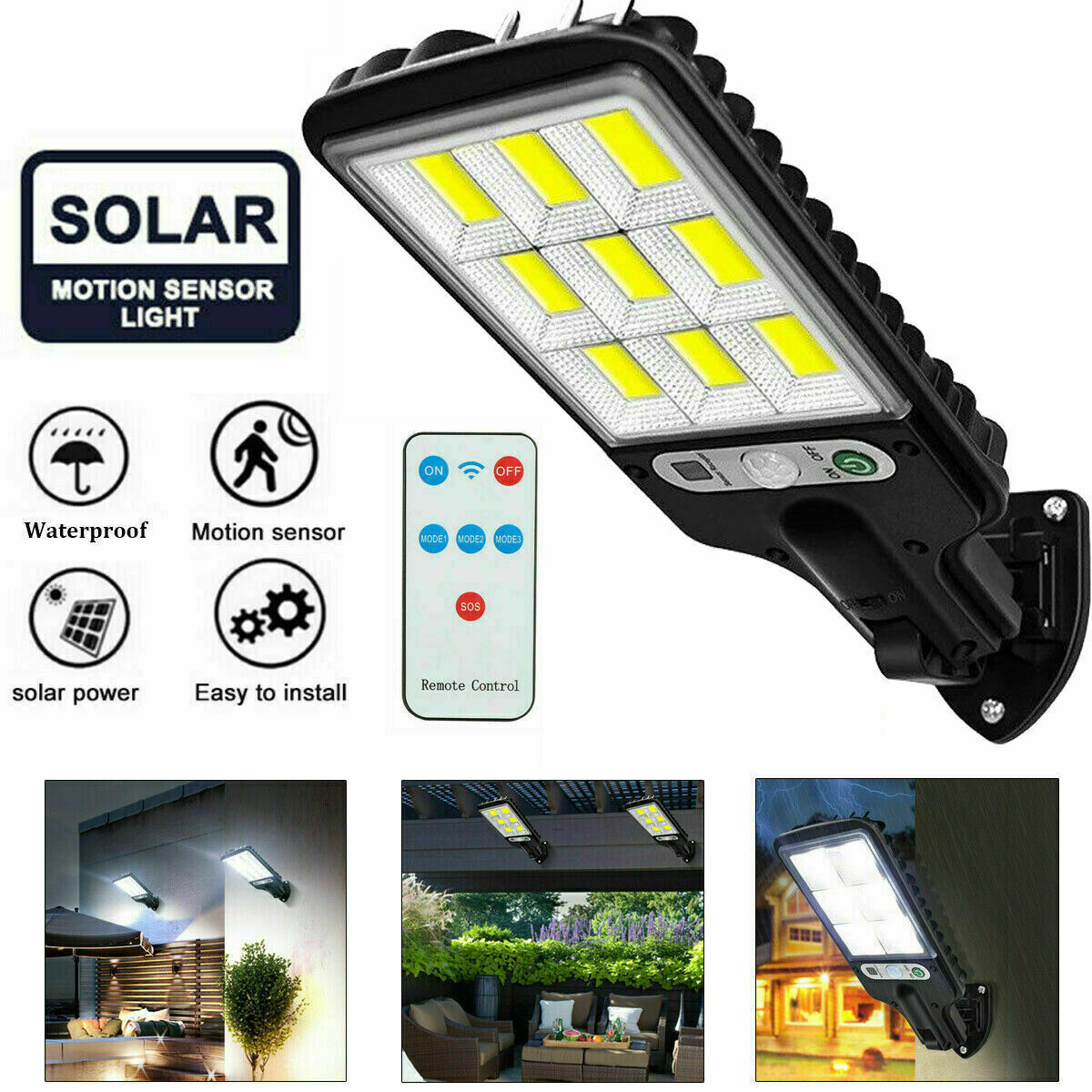 Solar Wall Light Outdoor - 2200W LED Solar Power PIR Motion