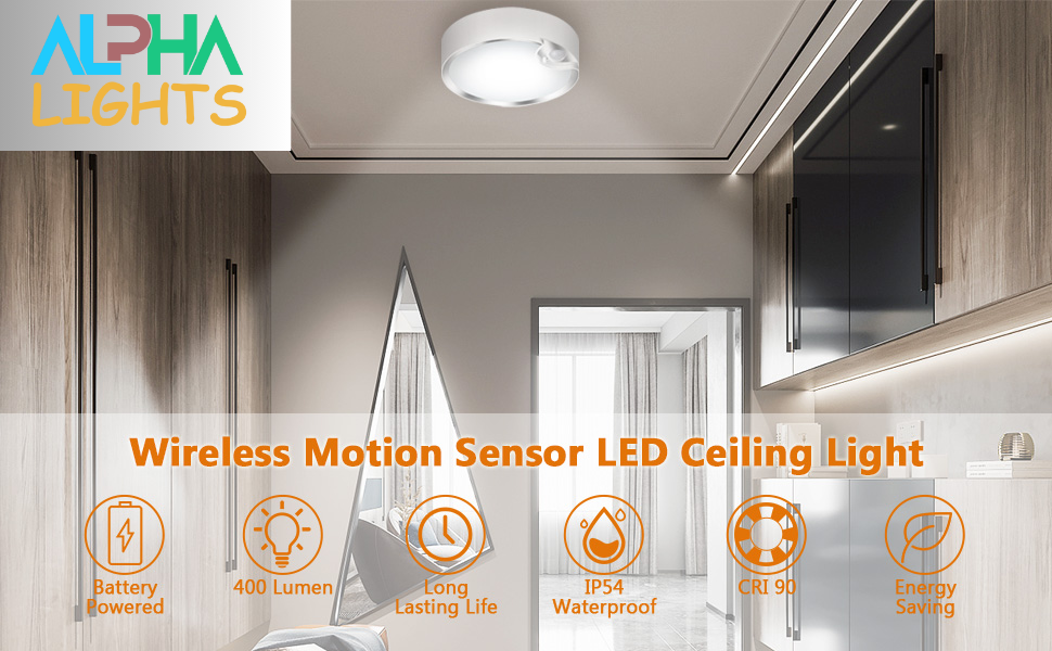 LED Motion Sensor Ceiling Light Battery Operated Indoor Lights