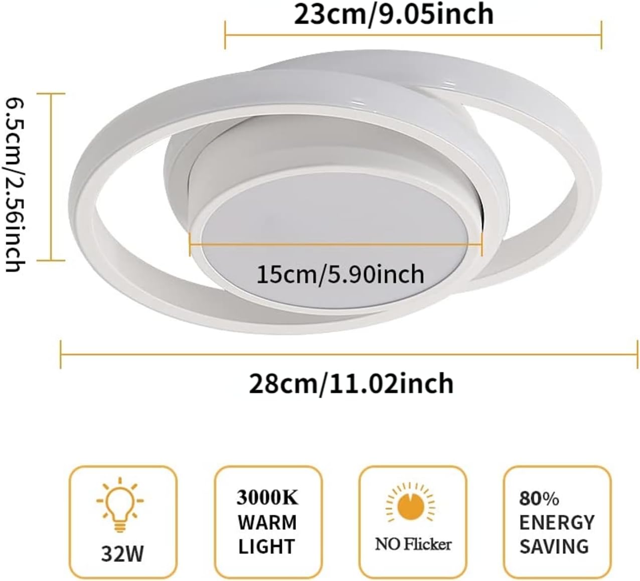 Ceiling Lights, Modern LED Ceiling Lights 32W 2350lm, Warm White