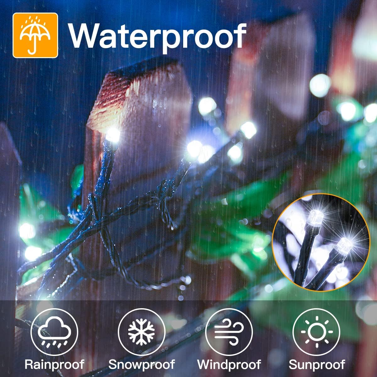 Christmas Tree Lights Outdoor, 20m 200 LED Fairy Lights Mains Powered ...