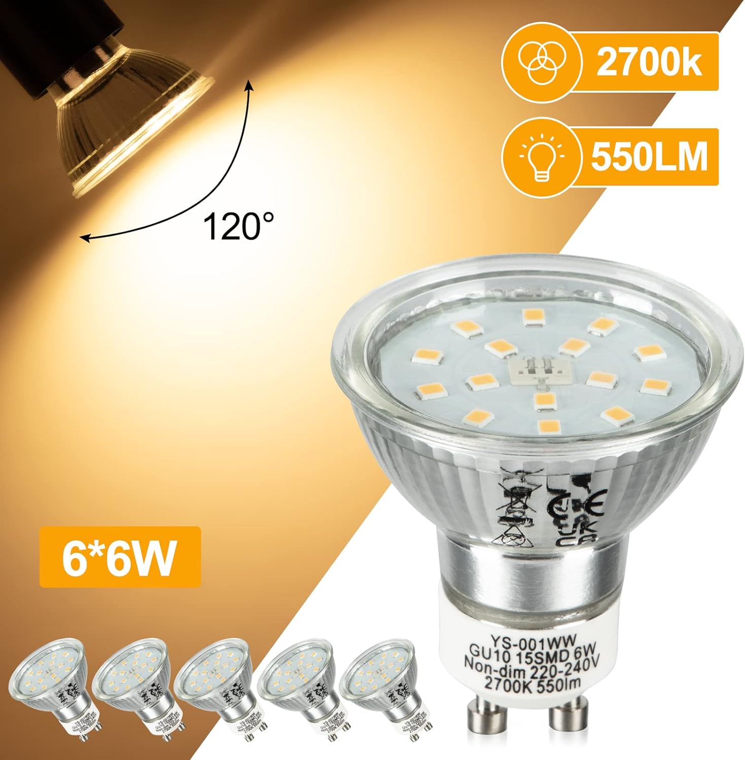 6 Way LED Ceiling Spot Lights Rotatable, 2700K Warm White Spotlight Bar ...