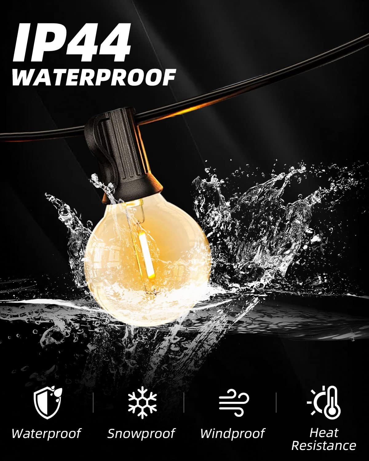 Outdoor String Lights, 50FT G40 50+5(Spare Bulbs) Festoon Lights Outdoor