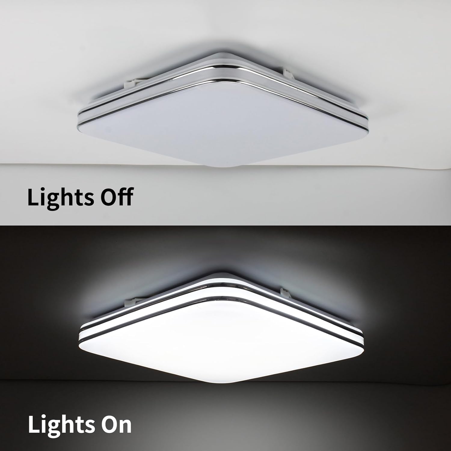LED Ceiling Light 12W Silver-Rimmed Square, 6500K Cool White