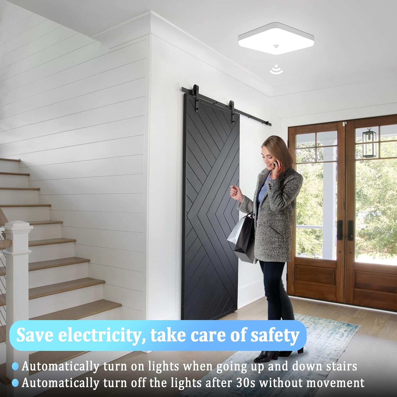 LED Ceiling Light with Motion Sensor 30W 2400LM Daylight White 6500K ...