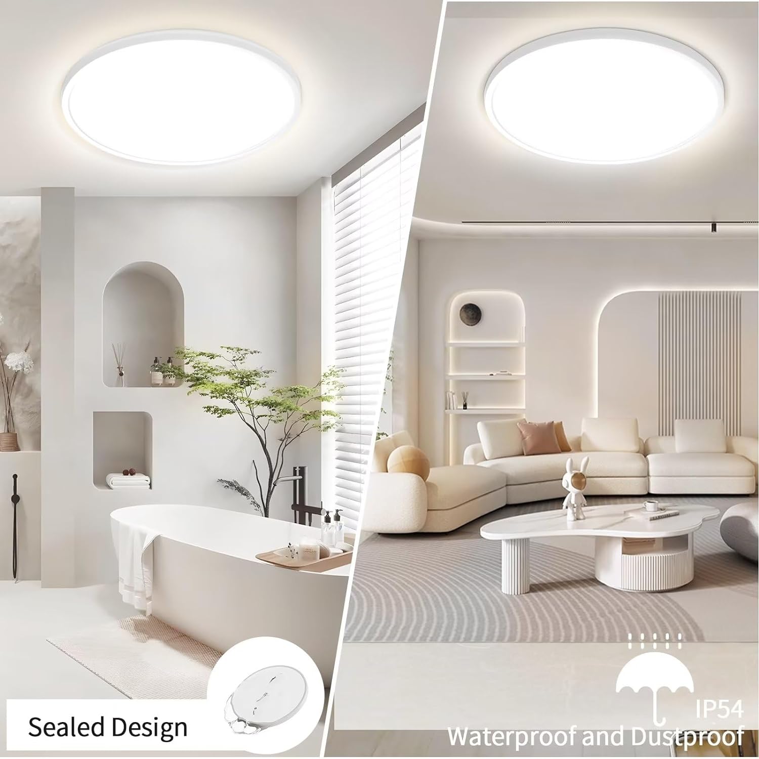Bathroom Light 24W 3200LM LED Ceiling Light, 200W Equivalent