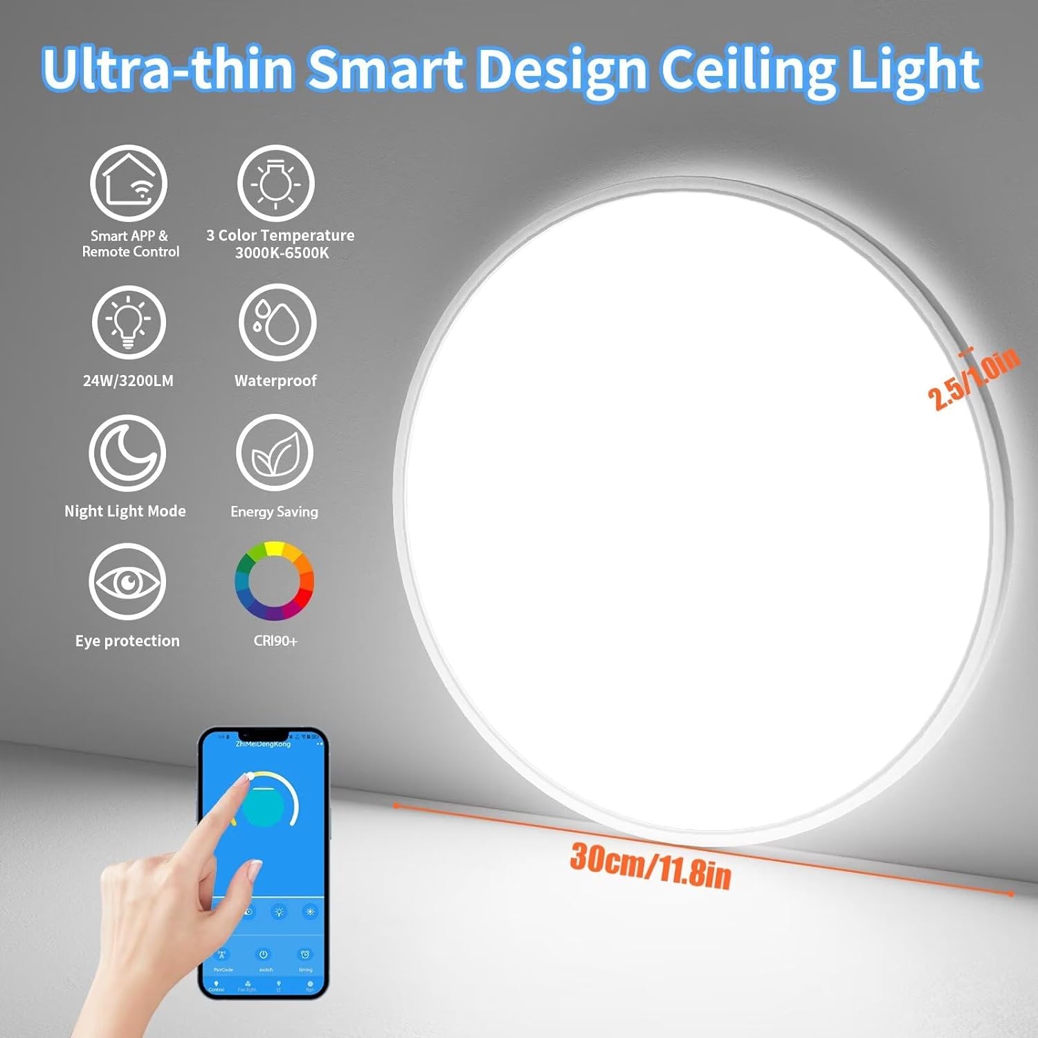 Bathroom Light 24W 3200LM LED Ceiling Light, 200W Equivalent