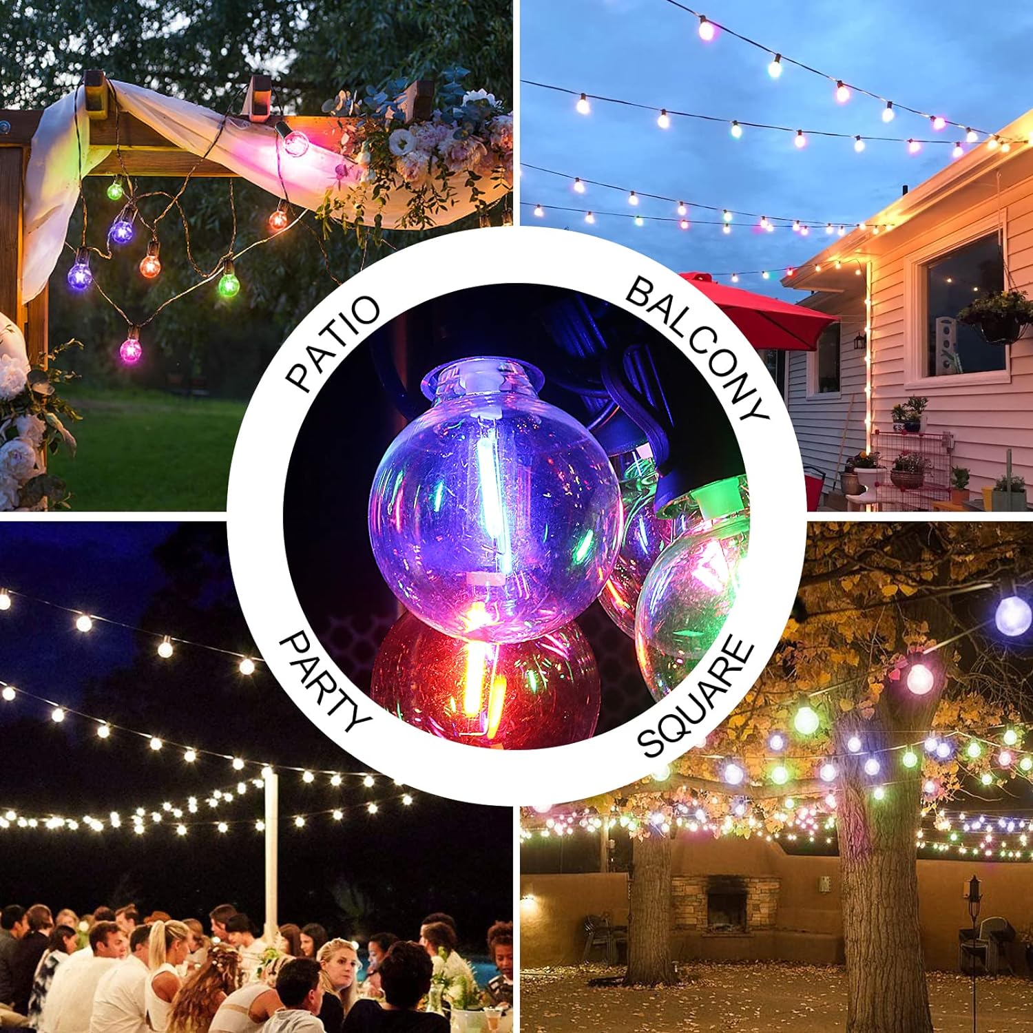 Festoon Lights Outdoor, Colorful 50ft Outdoor String Lights