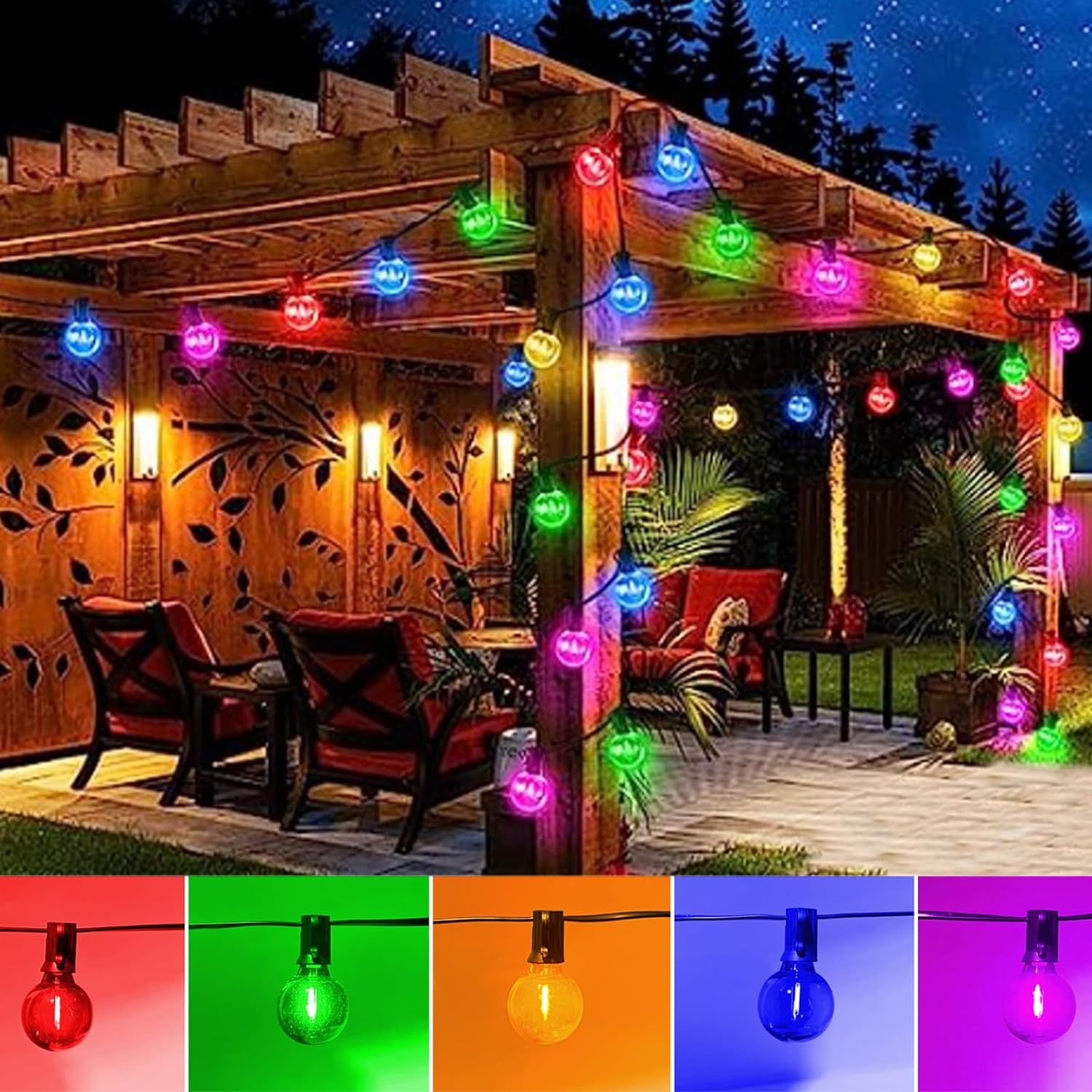 Festoon Lights Outdoor, Colorful 50ft Outdoor String Lights