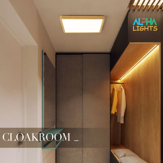 48W LED Panel Light, Wood Grain Small Square Nordic Flush Ceiling Light ...
