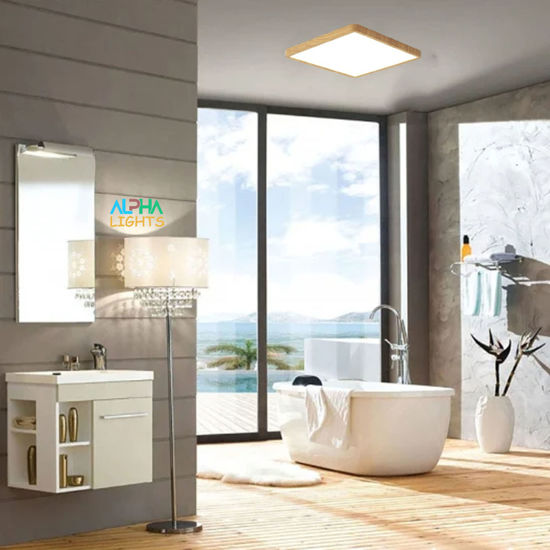 48W LED Panel Light, Wood Grain Small Square Nordic Flush Ceiling Light ...