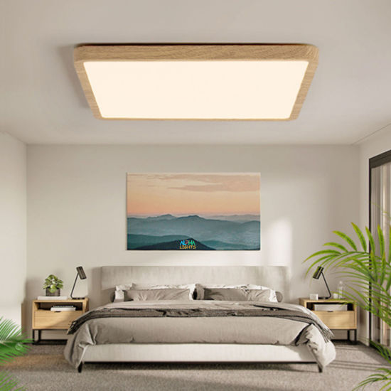 48W LED Panel Light, Wood Grain Small Square Nordic Flush Ceiling Light ...