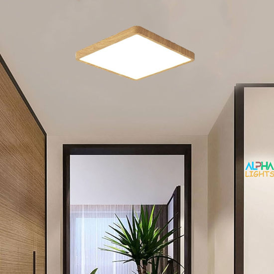 48W LED Panel Light, Wood Grain Small Square Nordic Flush Ceiling Light ...