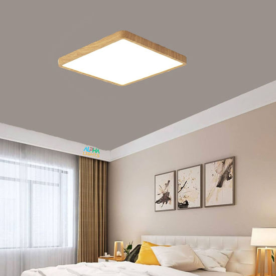 48W LED Panel Light, Wood Grain Small Square Nordic Flush Ceiling Light ...