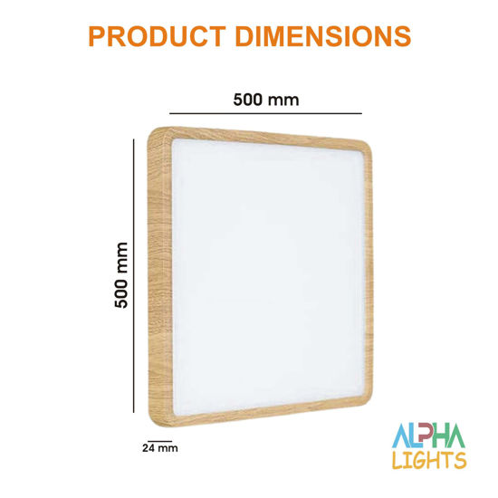48W LED Panel Light, Wood Grain Small Square Nordic Flush Ceiling Light ...