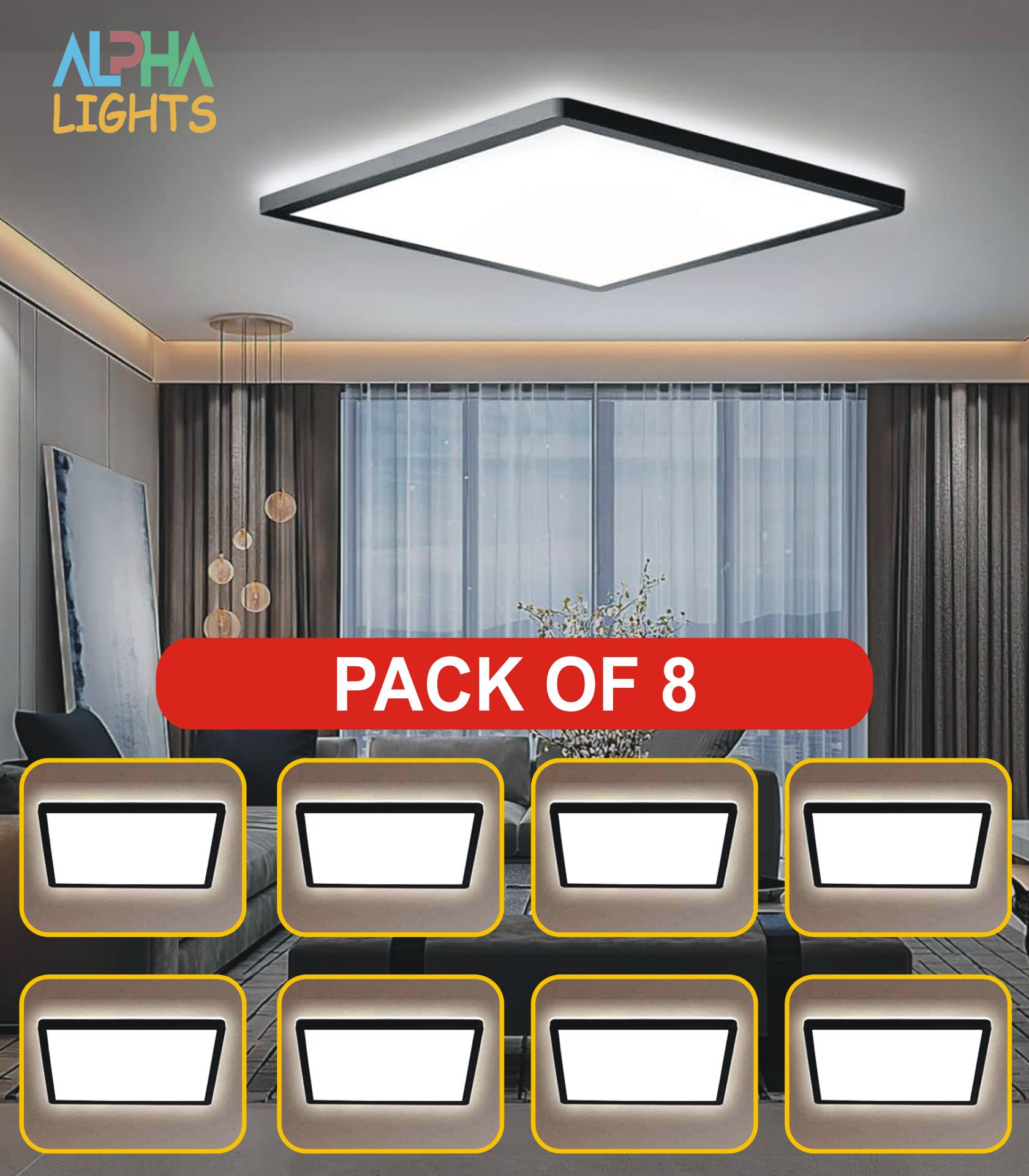 8 Pack High-Brightness Slim LED Ceiling Light - 2200LM Ultra-Thin ...