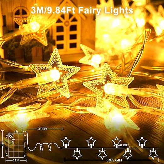 Star Fairy Lights 3M 20LED Battery Operated Warm White