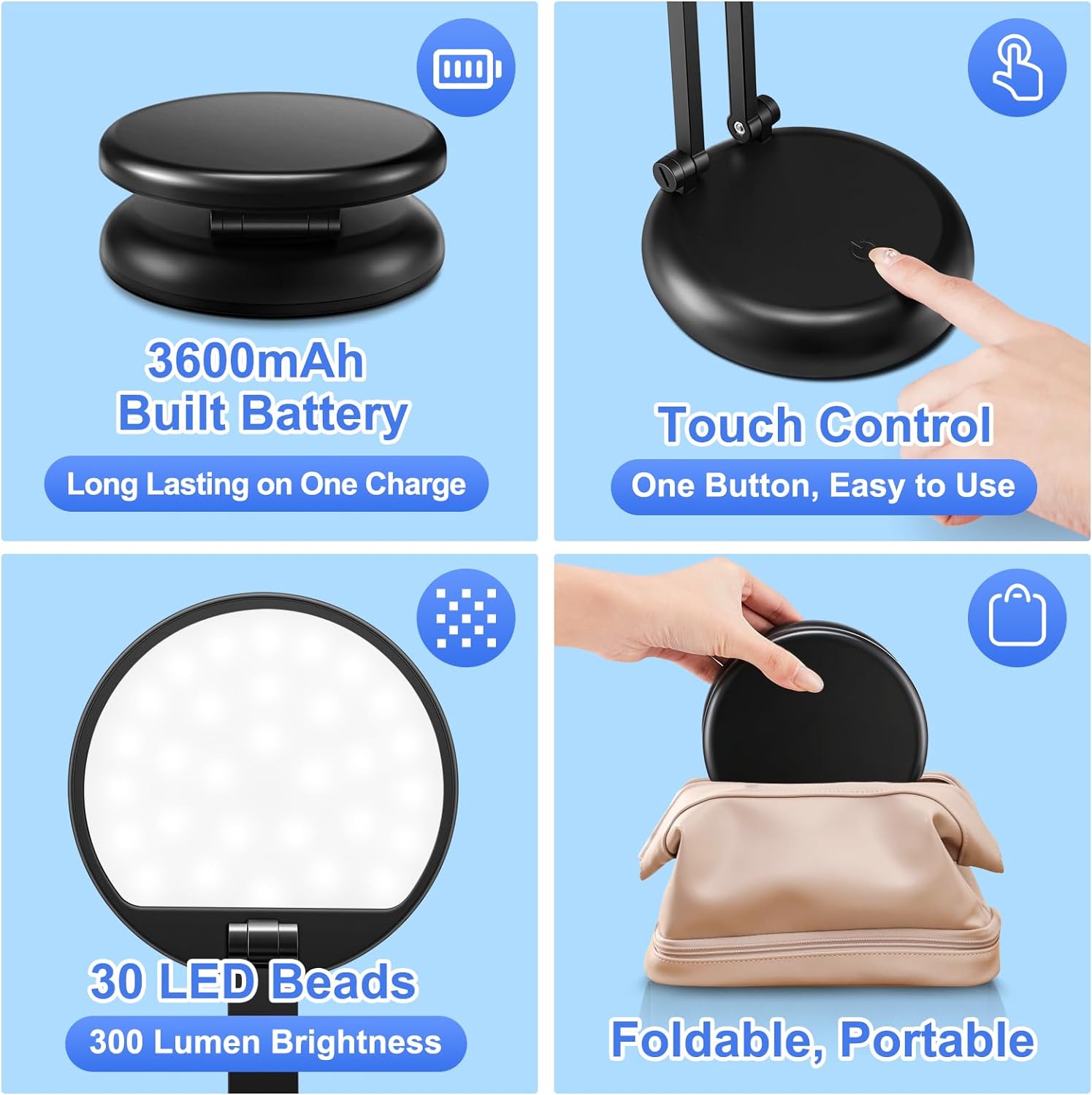 Rechargeable Desk Lamp – 3600mAh Cordless LED Table Lamp with USB ...