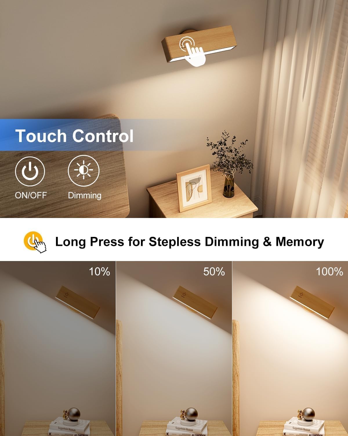 2 Pack Magnetic Wall Lights – 50 LED, Touch Dimmable, 360° Rotation ...