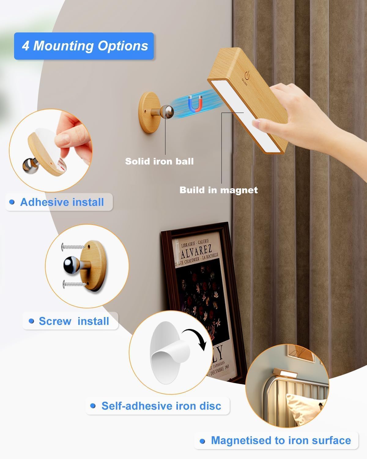 2 Pack Magnetic Wall Lights – 50 LED, Touch Dimmable, 360° Rotation ...