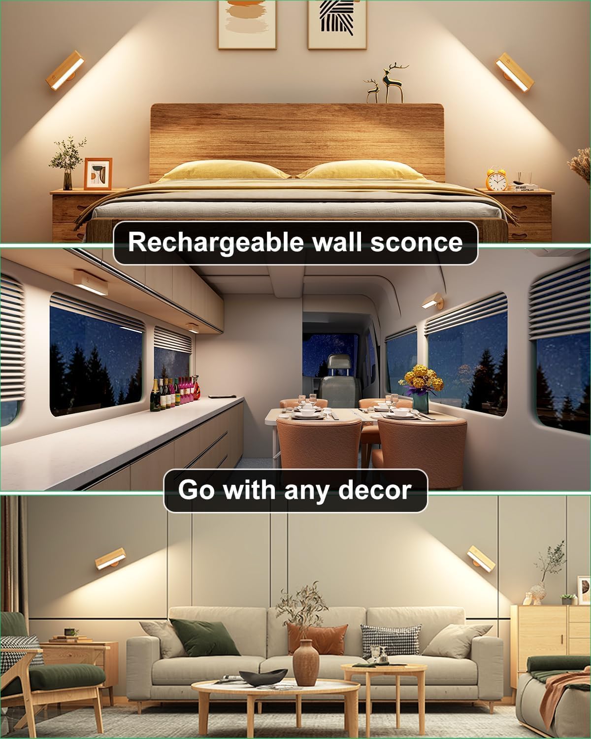 2 Pack Magnetic Wall Lights – 50 LED, Touch Dimmable, 360° Rotation ...