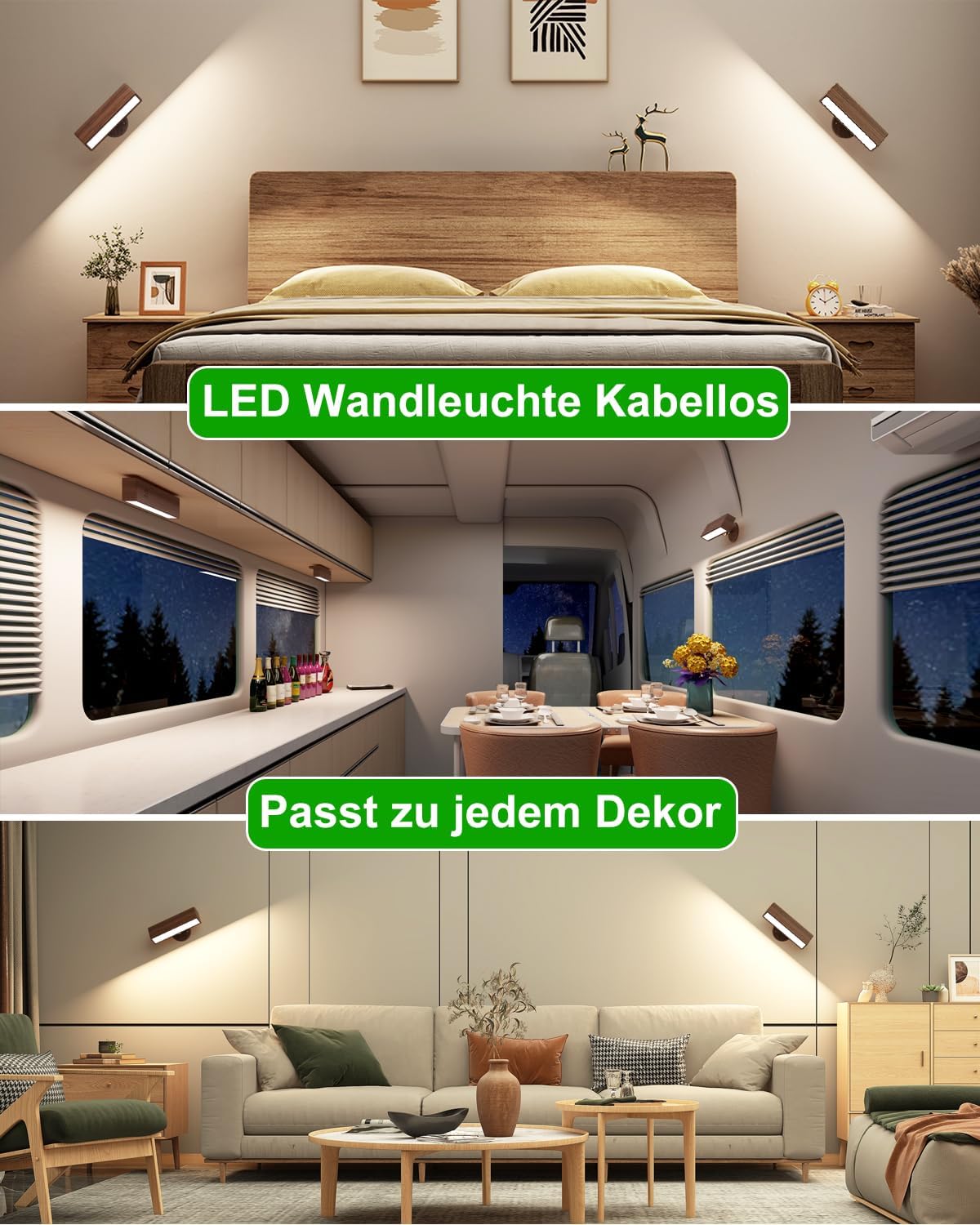 2 Pack Magnetic Wall Lights – 50 LED, Touch Dimmable, 360° Rotation ...