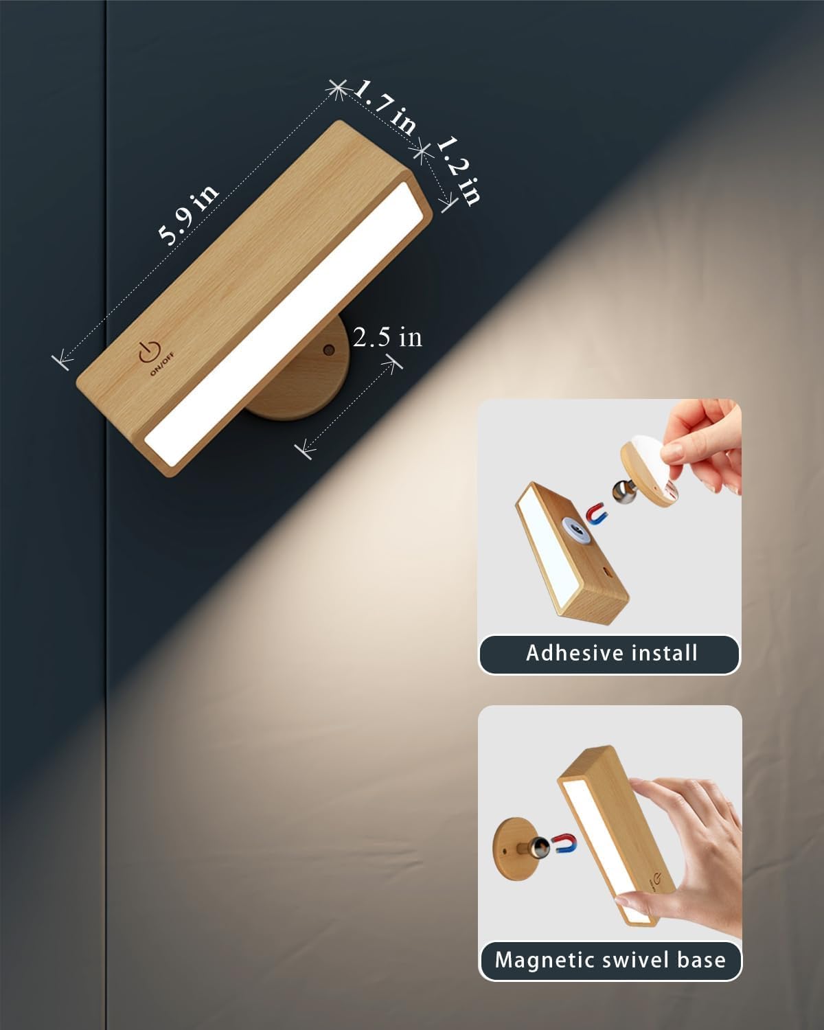 2 Pack Magnetic Wall Lights – 50 LED, Touch Dimmable, 360° Rotation ...