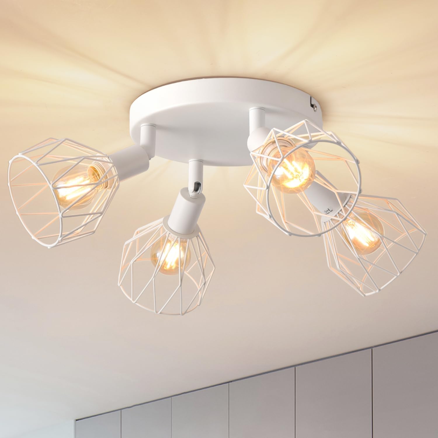 4-Way Black Industrial Ceiling Spotlight | Adjustable Wire Cage Design ...