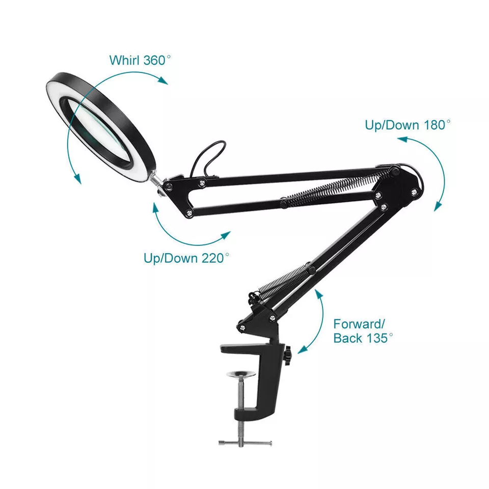 10X Magnifying Glass Desk Light – LED Magnifier Lamp with Base & Clamp ...