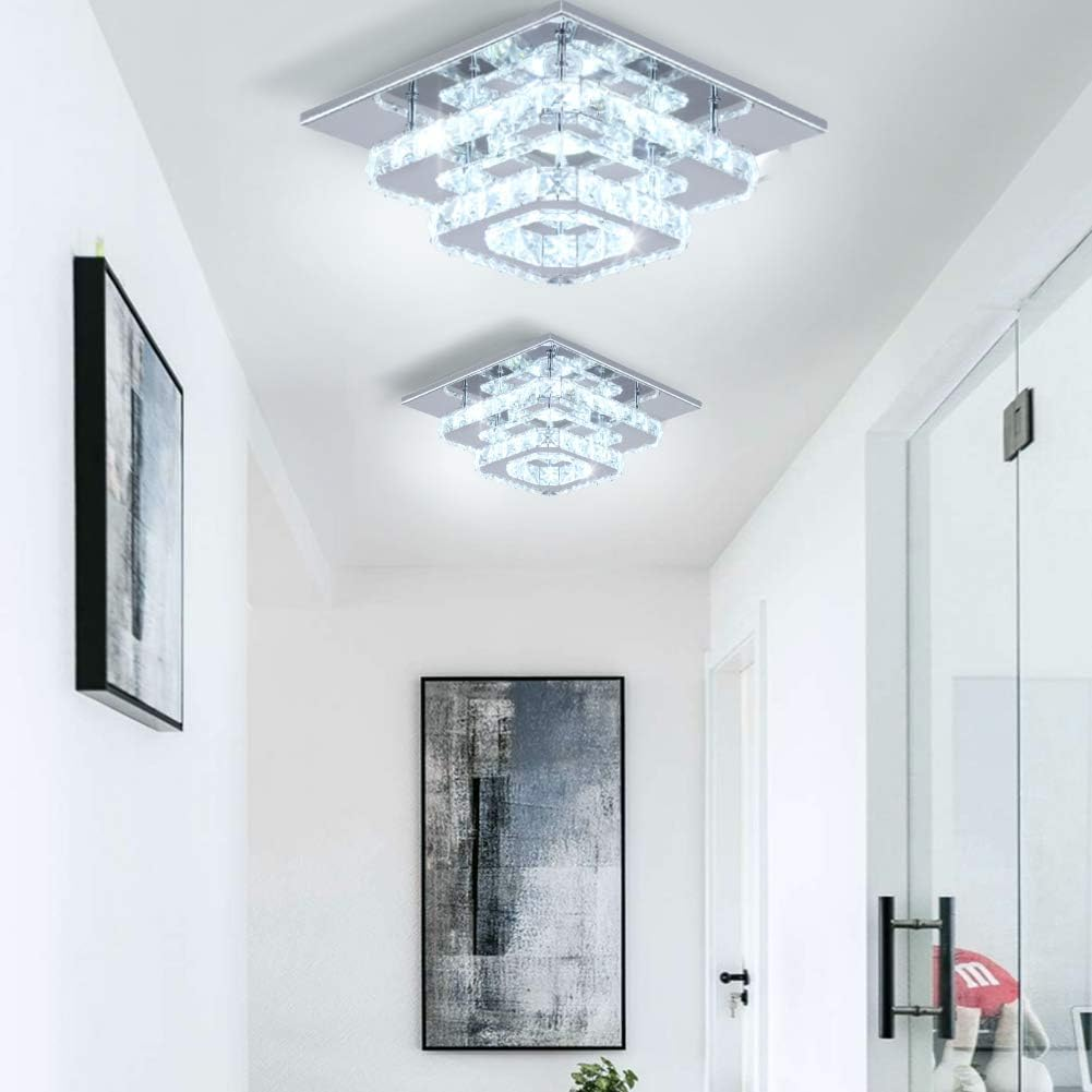 Crystal LED Ceiling Light, Modern Square Chandelier, K9 Stainless Steel ...