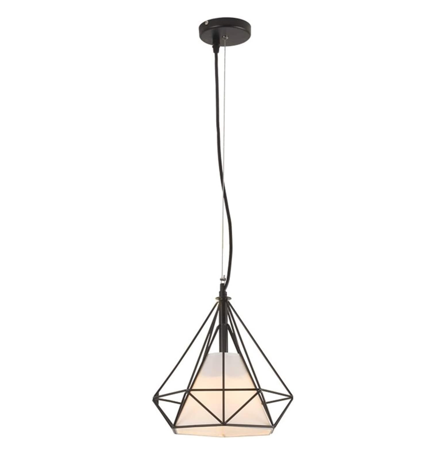 Modern Black Industrial Pendant Light – Triangle Cage Hanging Lamp with ...