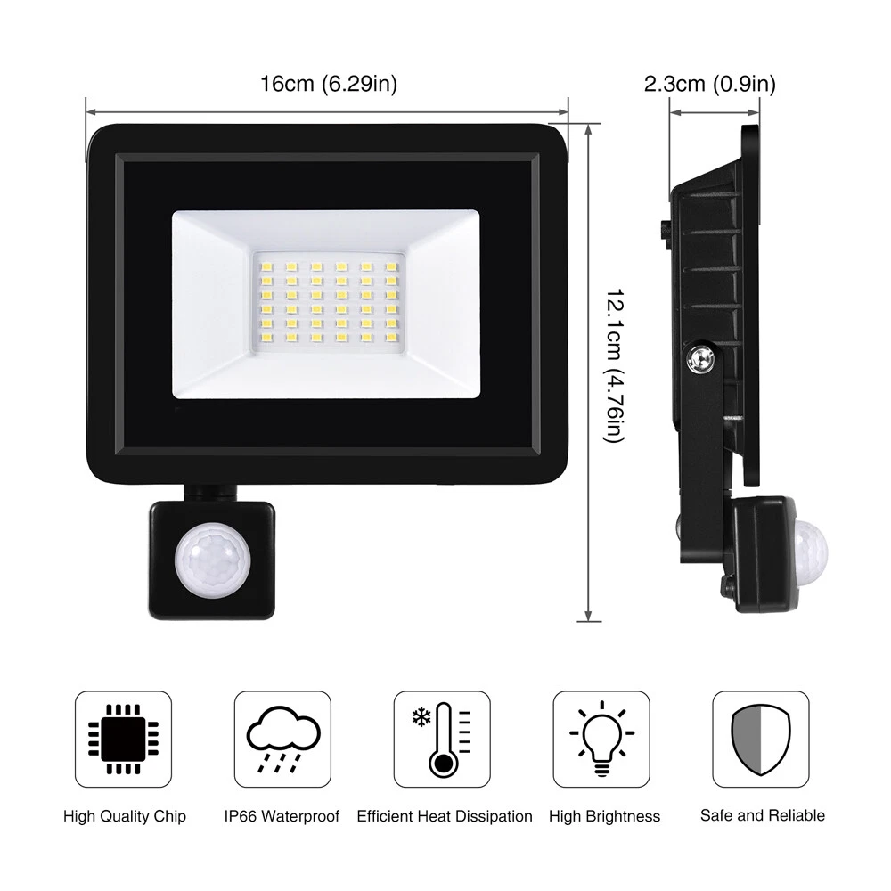 LED Floodlight with Motion Sensor 20W PIR Outdoor Security Light ...
