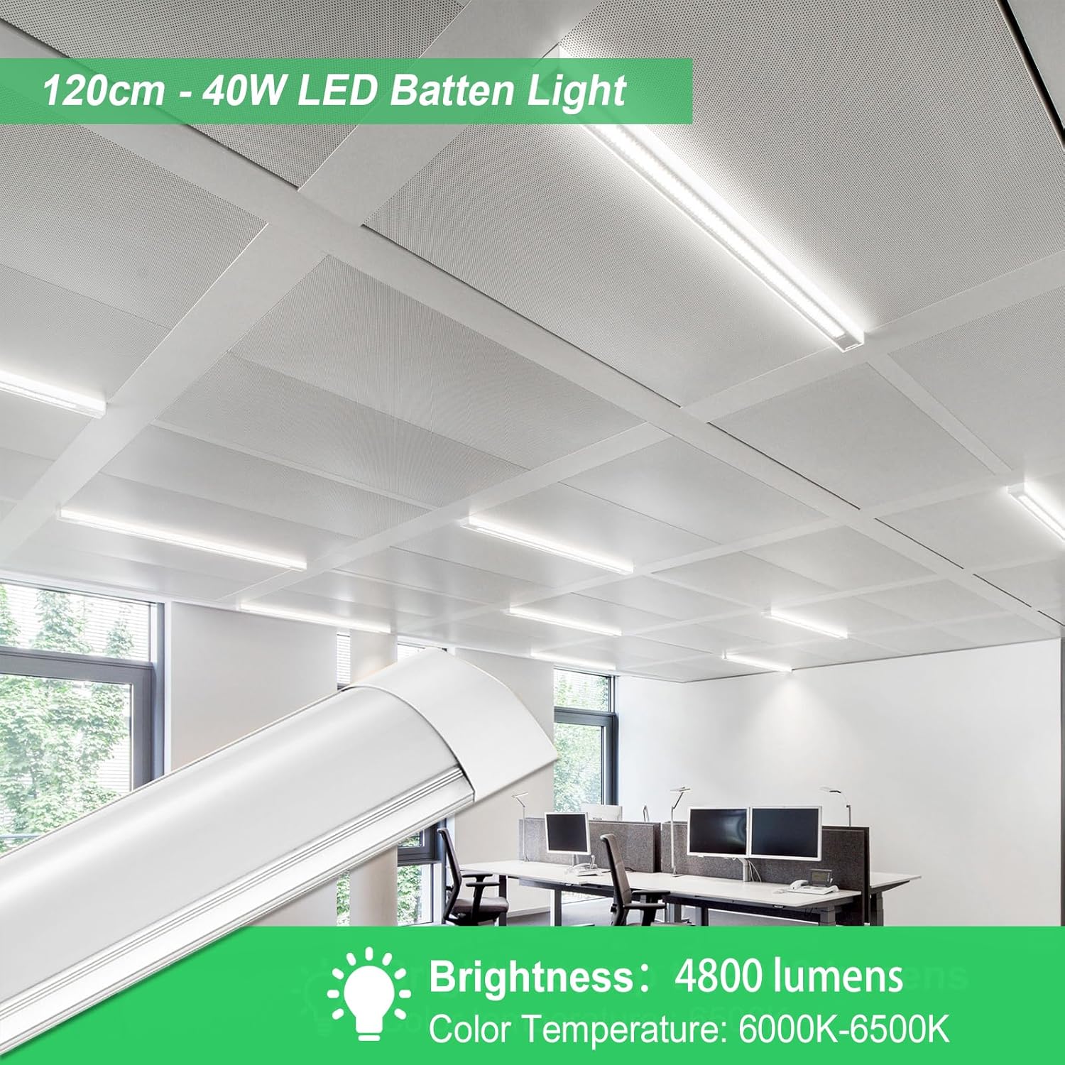 4FT LED Batten Tube Light - Energy-Efficient Daylight Ceiling Lighting ...