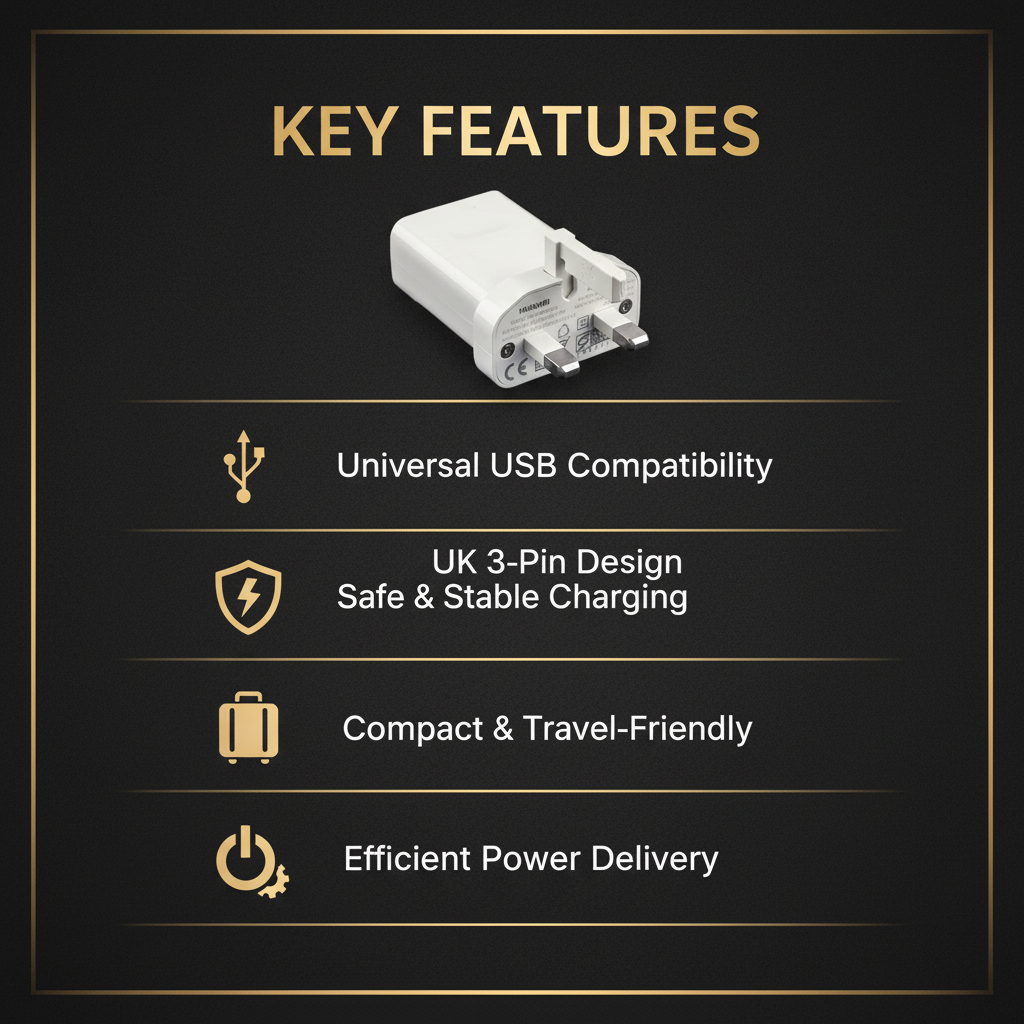UK 3 Pin Mains Charger Travel Adapter | Single USB Wall Plug White